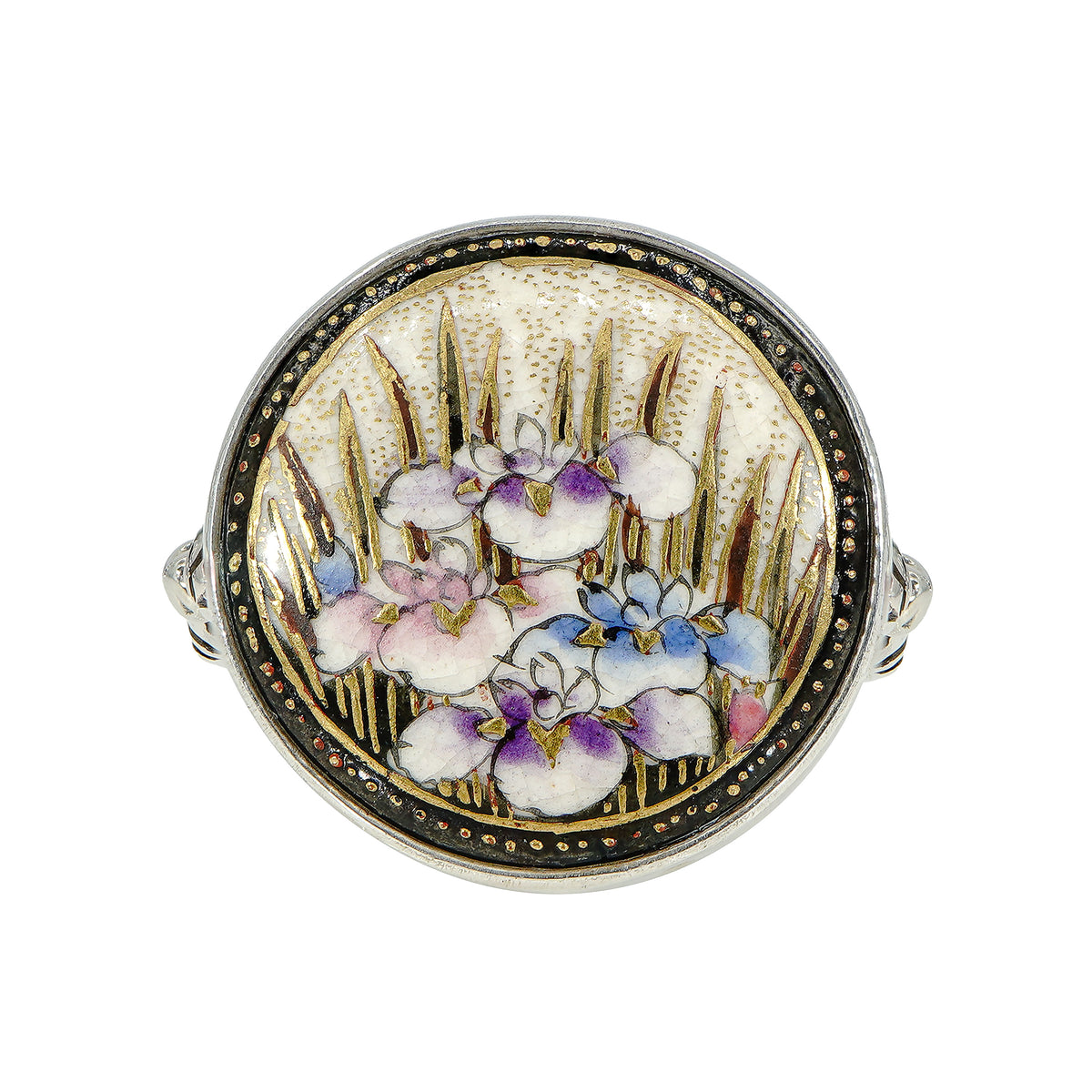 Antique Satsuma Floral Button Ring — Fusion Art Glass & Fine Jewelry