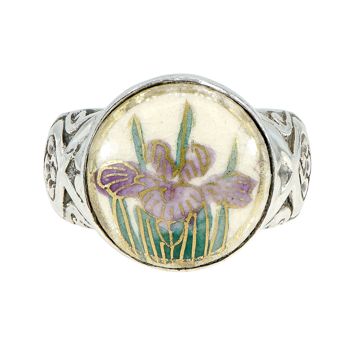 Orchid Satsuma Antique Button Ring — Fusion Art Glass & Fine Jewelry