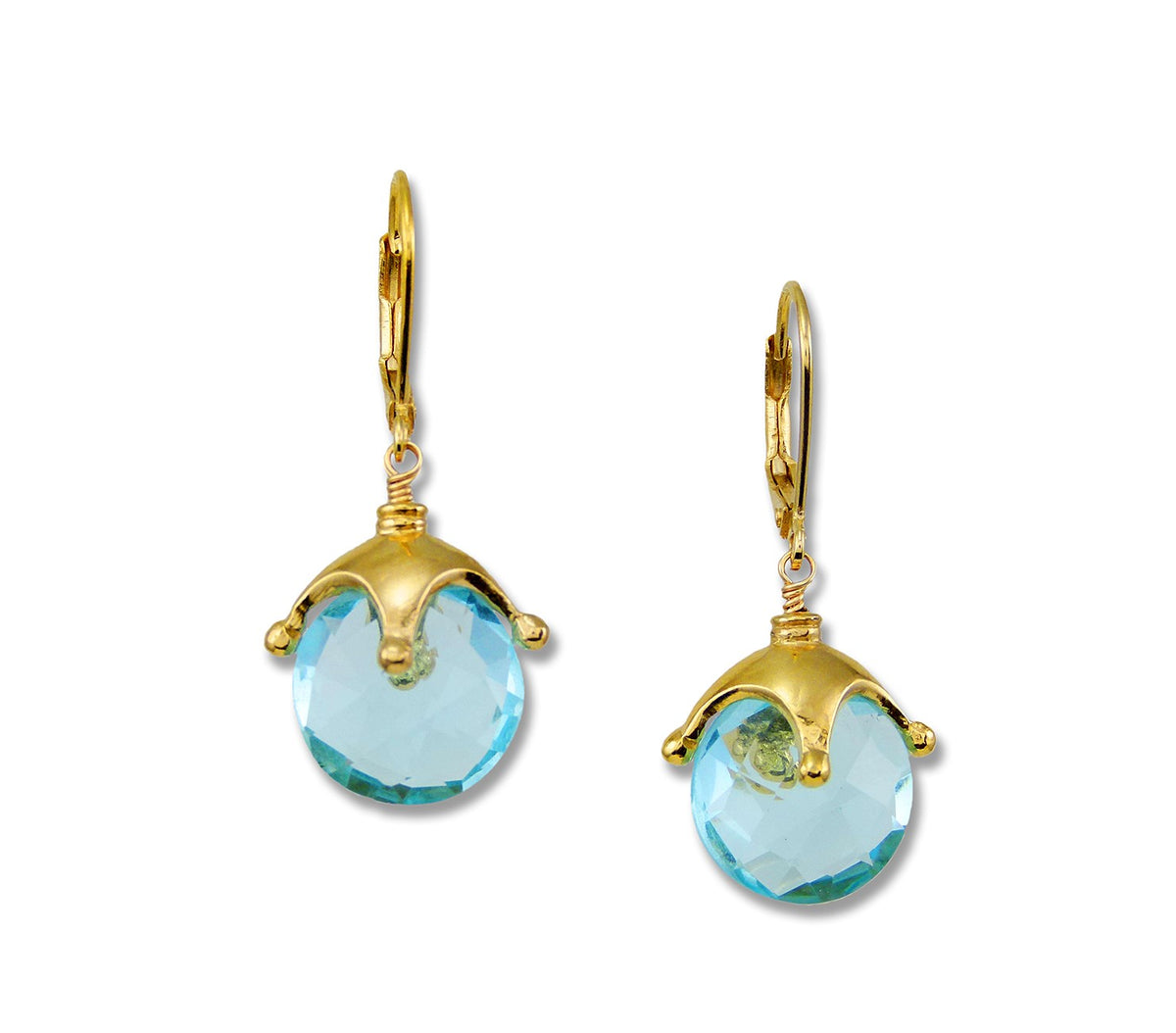 Blue Topaz and Gold Jester Earrings — Fusion Art Glass & Fine Jewelry